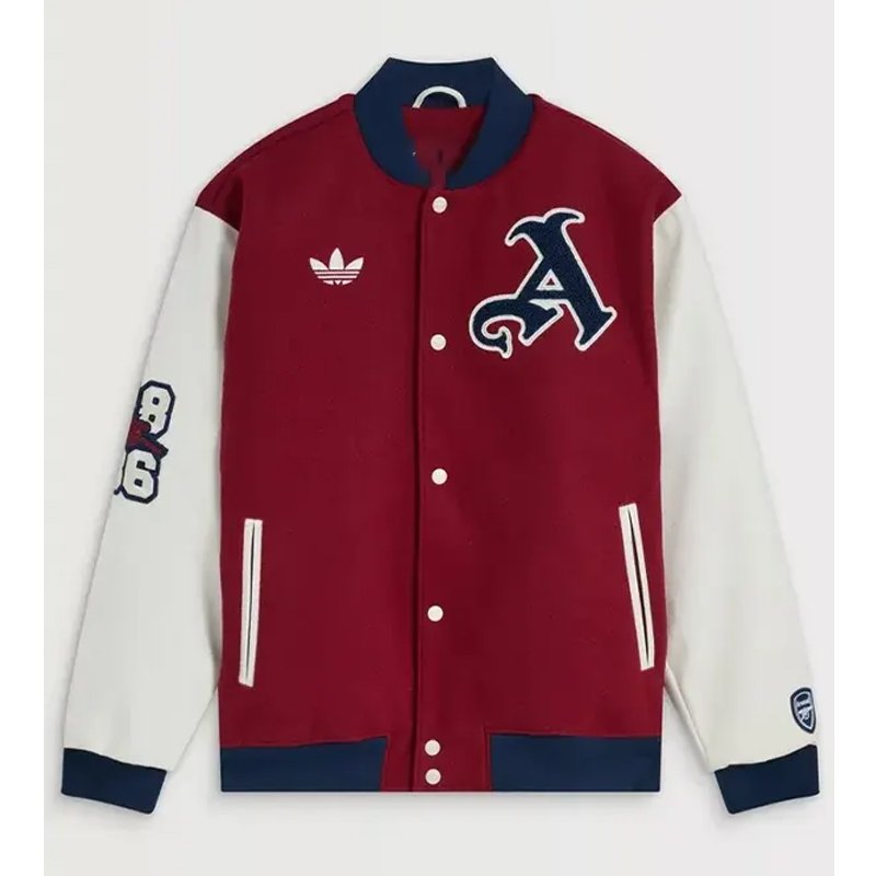 Recreation – Unisex Arsenal Red and White Varsity Jacket - JACKETSAURA